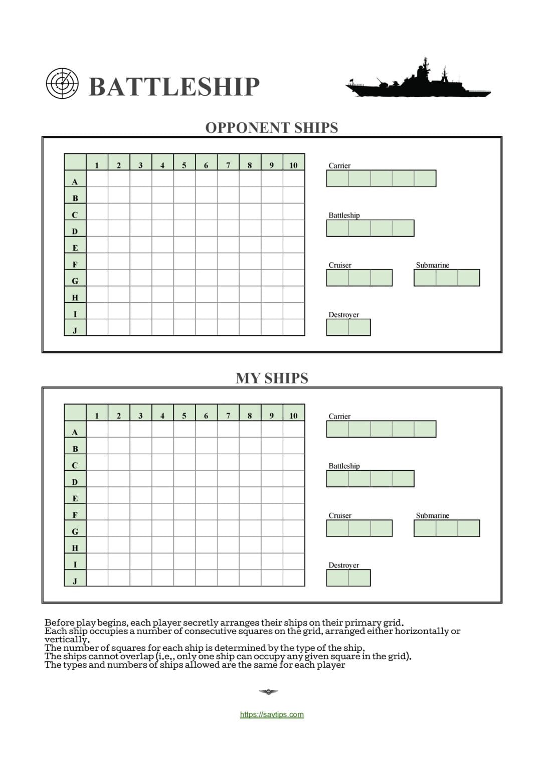 Free Battleship Grid to Download and Print Out - SavTips