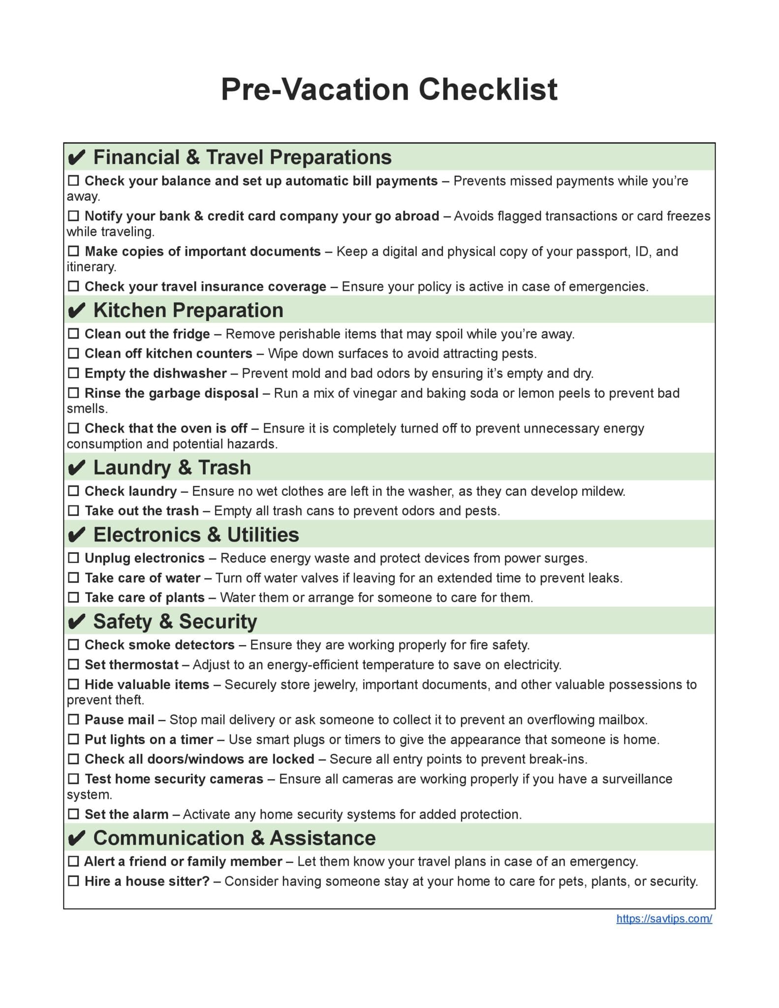 25 Ultimate Pre-Vacation Item Checklist to Stress Less - SavTips